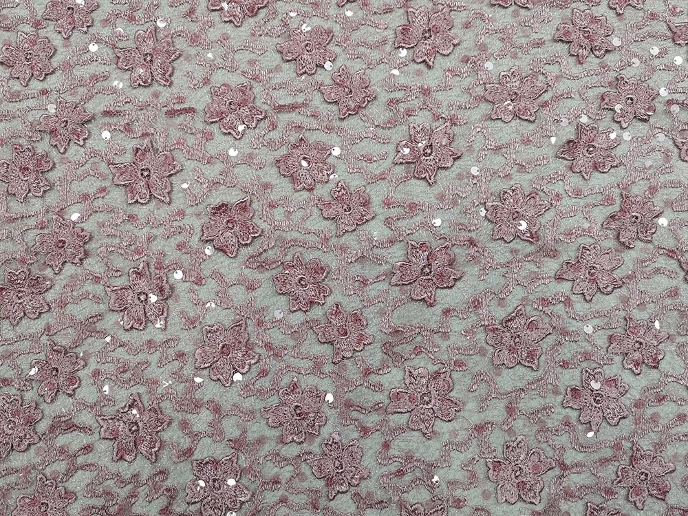 Scalloped Edge Floral Sequin Lace Dusky Pink